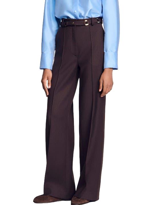 SANDRO Sandro Wool Trousers with Branded Metal Ring Belt